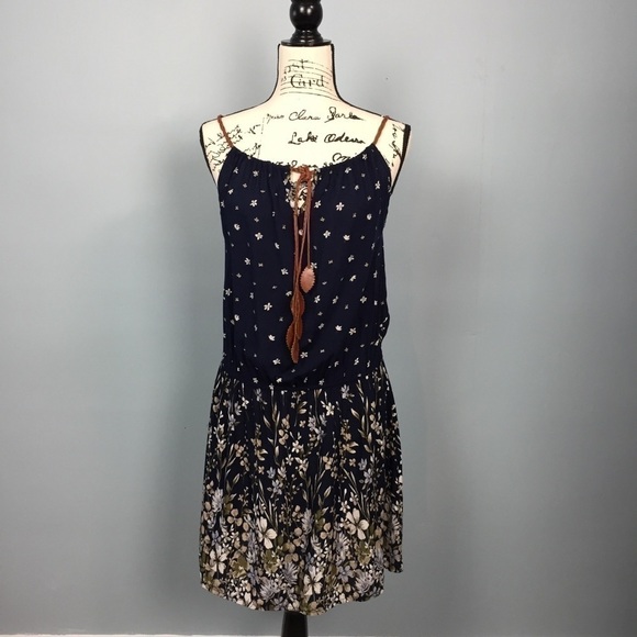 Santory | Dresses | Santory Mini Boho Floral Faux Leather Strap Dress ...